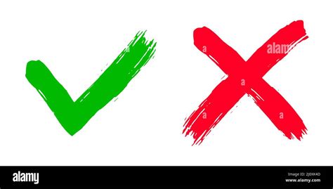 Dirty Grunge Hand Drawn With Brush Strokes Cross X And Tick OK Check Marks Set Vector