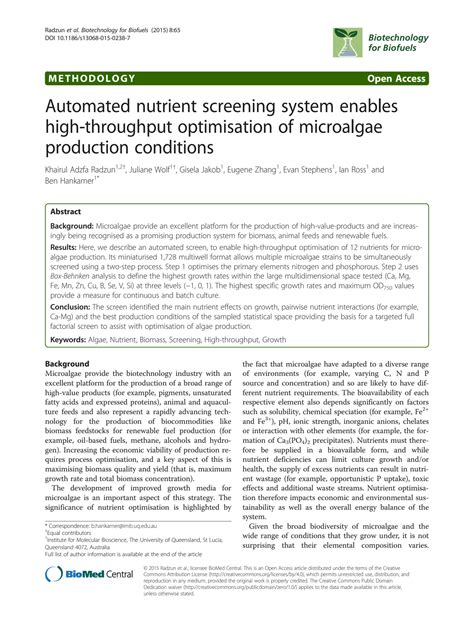 Solution Automated Nutrient Screening System Enables High Throughput Optimisation Of Microalgae