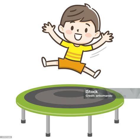 트램폴린에 점프 행복 한 소년 흰색 배경에 격리 된 플랫 스타일 만화 벡터 그림입니다 귀여운에 대한 스톡 벡터 아트 및 기타 이미지 귀여운 기계체조 날기 Istock