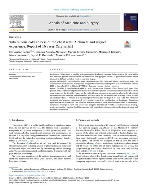 Pdf Tuberculous Cold Abscess Of The Chest Wall A Clinical And