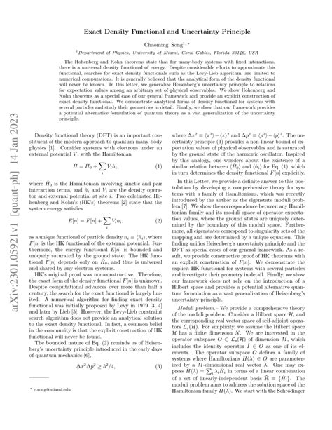 PDF Exact Density Functional And Uncertainty Principle