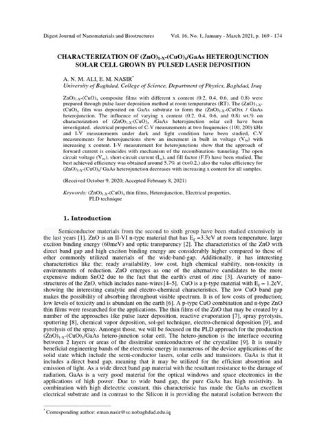Characterization Of Zno 1 X Cuo Xgaas Heterojunction Pdf Zinc