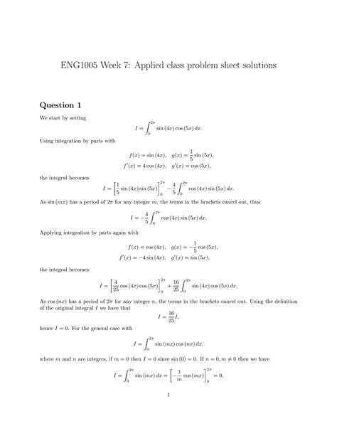 Integration Techniques And Hyperbolic Functions Solutions ENG Week Applied Class