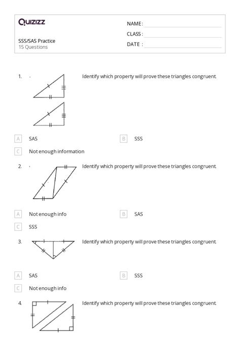 แผ่นงาน สามเหลี่ยมที่สมภาคกัน Sss Sas และ Asa มากกว่า 50 แผ่นในราคา ชั้นประถมศึกษาปีที่ 11 ใน