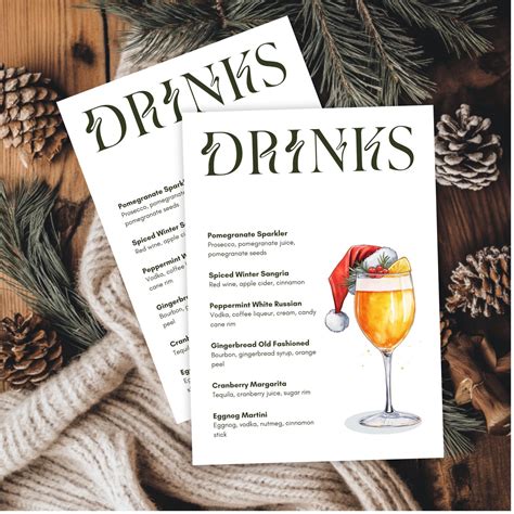 Christmas Drinks Menu Printable Festive Drinks Menu Editable