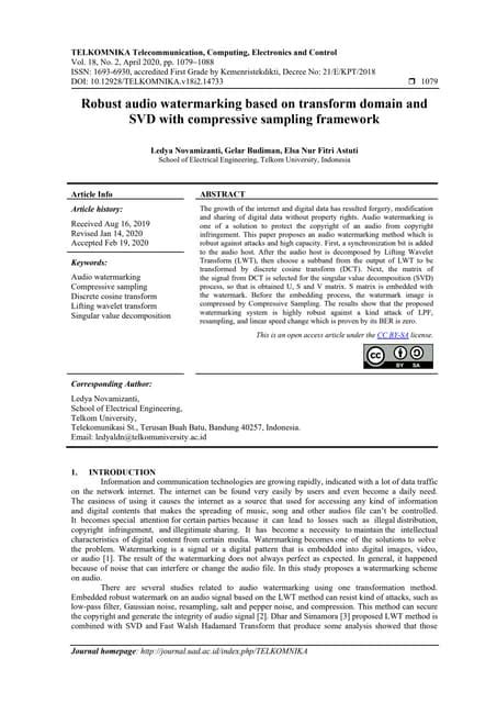 Robust Audio Watermarking Based On Transform Domain And Svd With
