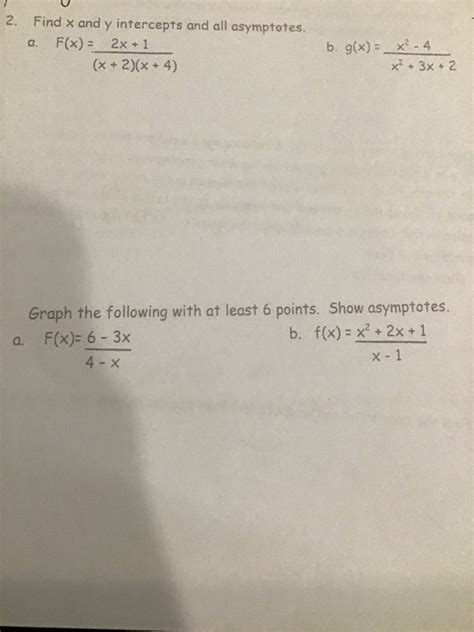 Solved 2 Find X And Y Intercepts And All Asymptotes A F X