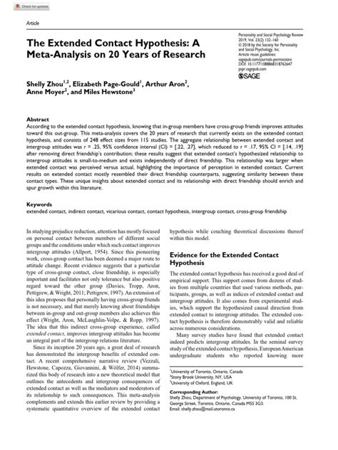 Zhou Et Al 2018 The Extended Contact Hypothesis A Meta Analysis On 20