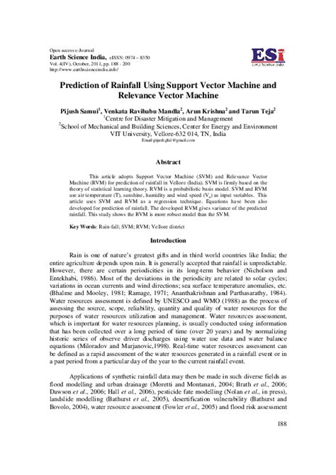 Pdf Prediction Of Rainfall Using Support Vector Machine And Relevance Vector Machine
