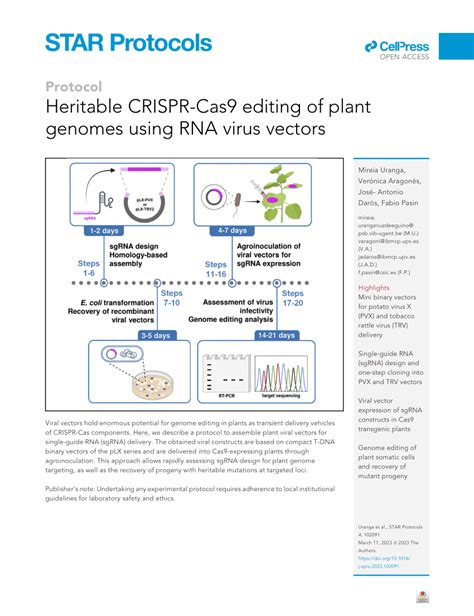 Pdf Heritable Crispr Cas9 Editing Of Plant Genomes Using Rna Virus