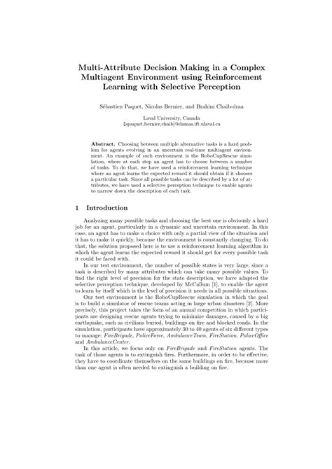 Pdf Multi Attribute Decision Making In A Complex Multiagent