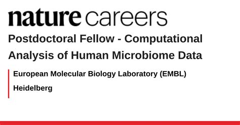 Postdoctoral Fellow Computational Analysis Of Human Microbiome Data Job With European