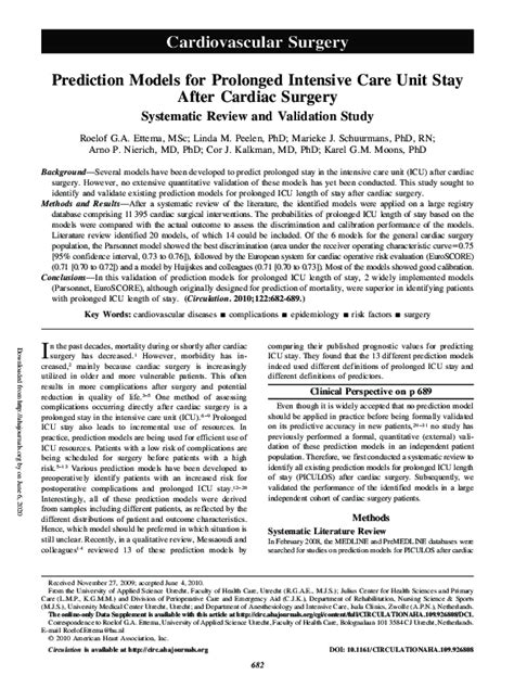 Pdf Prediction Models For Prolonged Intensive Care Unit Stay After Cardiac Surgery Systematic