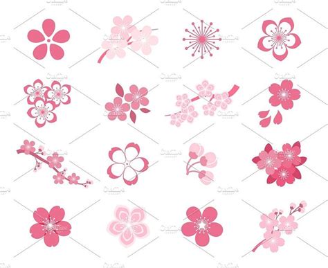 Japanese Sakura Icon Set Cherry Blossom Floral Illustrations