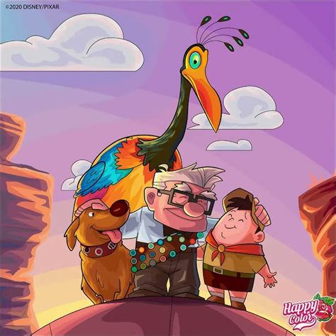 Happy Color Carl Russell Dug And Kevin From Disneys Up Coloring Page