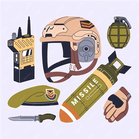 평평한 군사 설계 요소 컬렉션 프리미엄 벡터