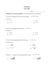 Precalculus Unit Quiz Docx Precalculus Unit Quiz Name Multiple Choice Points Per