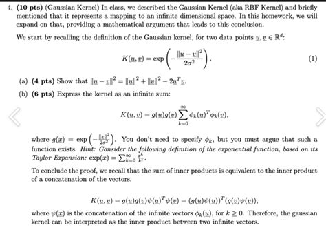 solved gaussian kernel in class we described the gaussian kernel