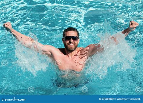Pool Resort Handsome Man In Swimmingpool Guy In Water Spa Resort