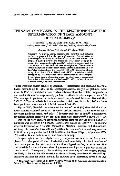 Pdf Ternary Complexes In The Spectrophotometric Determination Of