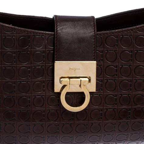 Salvatore Ferragamo Brown Gancini Embossed Leather Shoulder Bag For