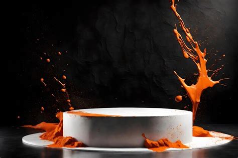 Premium Ai Image Round White Concrete Podium Background Black Wall