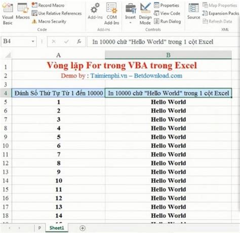 excel vòng lặp for trong vba