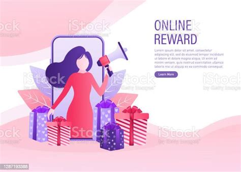 온라인 보상 벡터 플랫 디자인 플랫 아이소메트릭 벡터 일러스트레이션 행복한 사람들의 그룹은 선물 상자 일러스트 개념을받습니다
