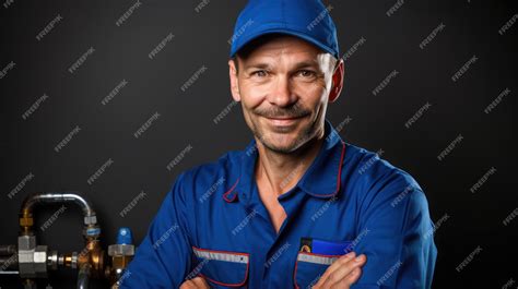 Premium Photo Smiling Portrait Of Confident Handsome Male Plumber