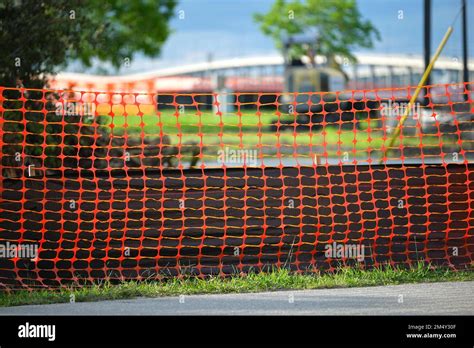 Protective Restriction Barrier At Industrial Construction Site Safety