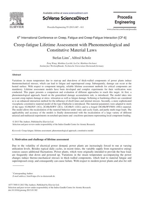 Pdf Creep Fatigue Lifetime Assessment With Phenomenological And Constitutive Material Laws
