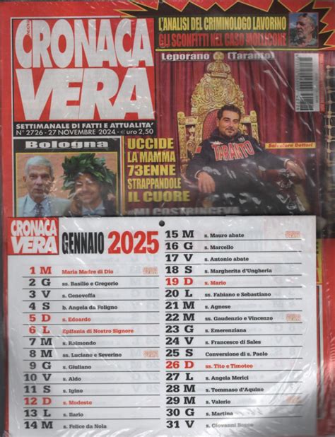 Nuova Cronaca Vera Calendario 2025 Uscita N2726 28 Novembre 2024 Settimanale Italiano