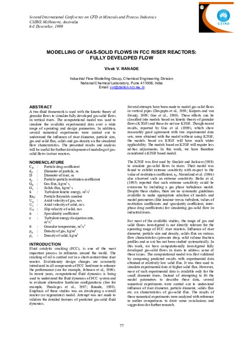 pdf modelling of gas solid flows in fcc riser reactor fully