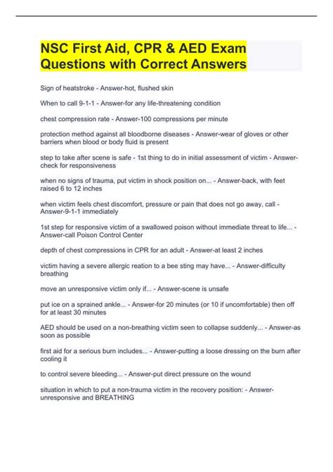 Nsc First Aid Cpr And Aed Exam Questions With Correct Answers Nsc Stuvia Us