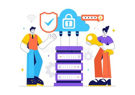 Digital Cloud Security Vector Illustration Of Safety And Data Protection For Network Internet