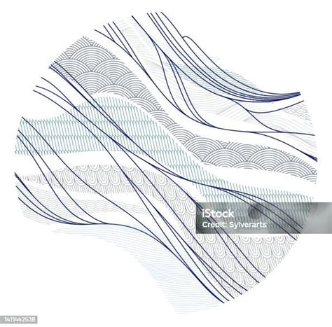 원 모양의 추상동양 일본 미술 벡터 배경 전통적인 스타일 디자인 물결 모양과 산 지형 풍경 바다 라인처럼 거친 언덕에 대한 스톡 벡터 아트 및 기타 이미지 Istock
