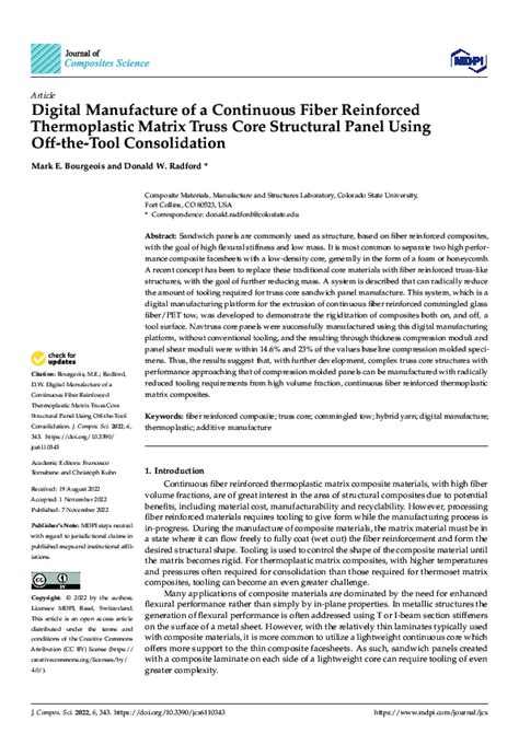 Pdf Digital Manufacture Of A Continuous Fiber Reinforced Thermoplastic Matrix Truss Core