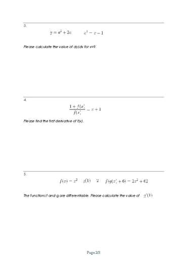 Calculus I Differentiation Quiz 5 Questions By Rabia Cakmak Tpt