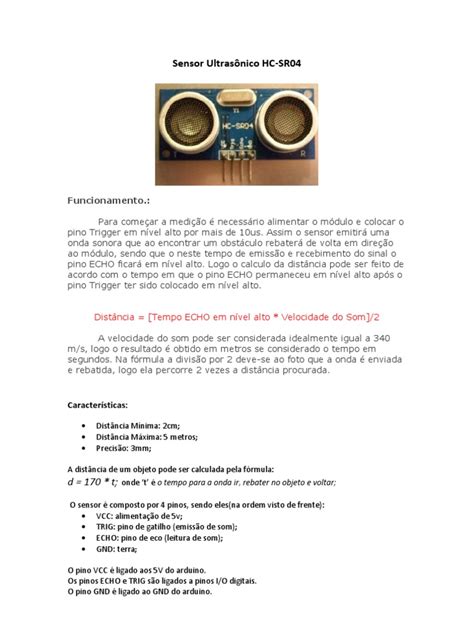 Sensor Ultrasônico Hc Sr04 Pdf Arduino Tempo