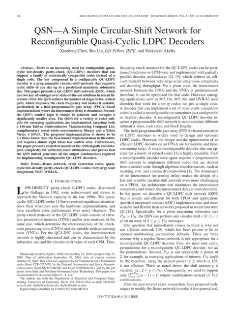 A Simple Circular Shift Network Pdf Low Density Parity Check Code Field Programmable Gate