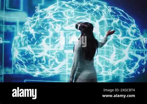 Developer Wearing Vr Headset Looking At Hologram Of Artificial
