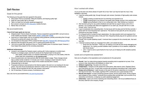 Performance Self Review Template And Example For Software Engineers The Pragmatic Engineer