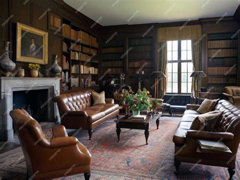 Premium Photo A English Country Manor Living Room With A Fireplace