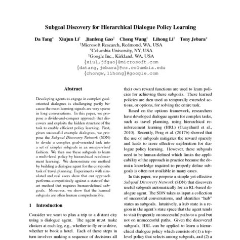 Subgoal Discovery For Hierarchical Dialogue Policy Learning Acl Anthology