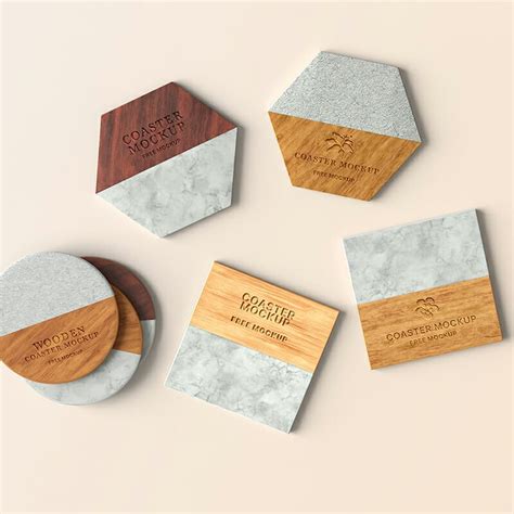 Square Round Hexagonal Wooden Coaster Mockup Psd