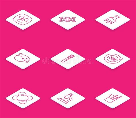 Set Line Radioactive Dna Symbol Test Tube Helium Molecule And