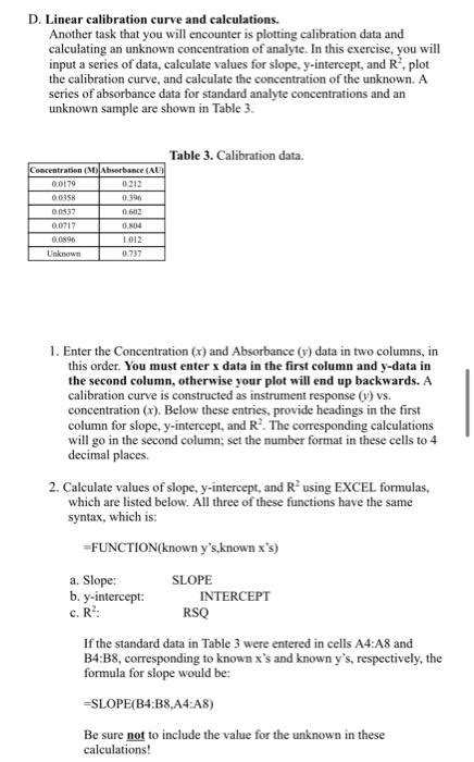 solved d linear calibration curve and calculations another