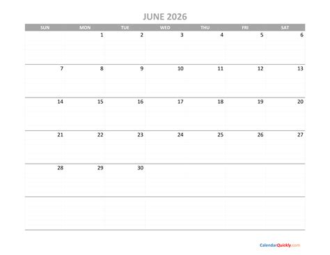 June Calendar 2026 Printable Calendar Quickly