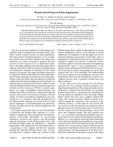 Pdf Wannier Stark States In Finite Superlattices