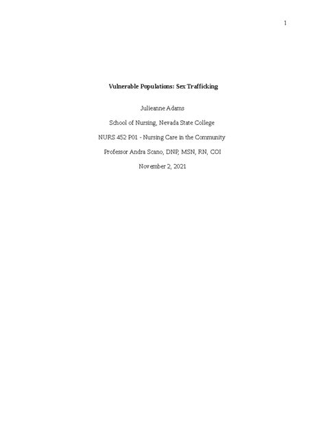 Vulnerable Populations Sex Trafficking Vulnerable Populations Sex Trafficking Julieanne Adams